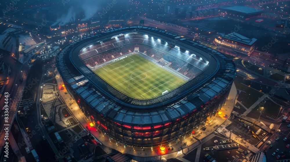 Aerial photography of e-sports football stadium, wide angle, night ...
