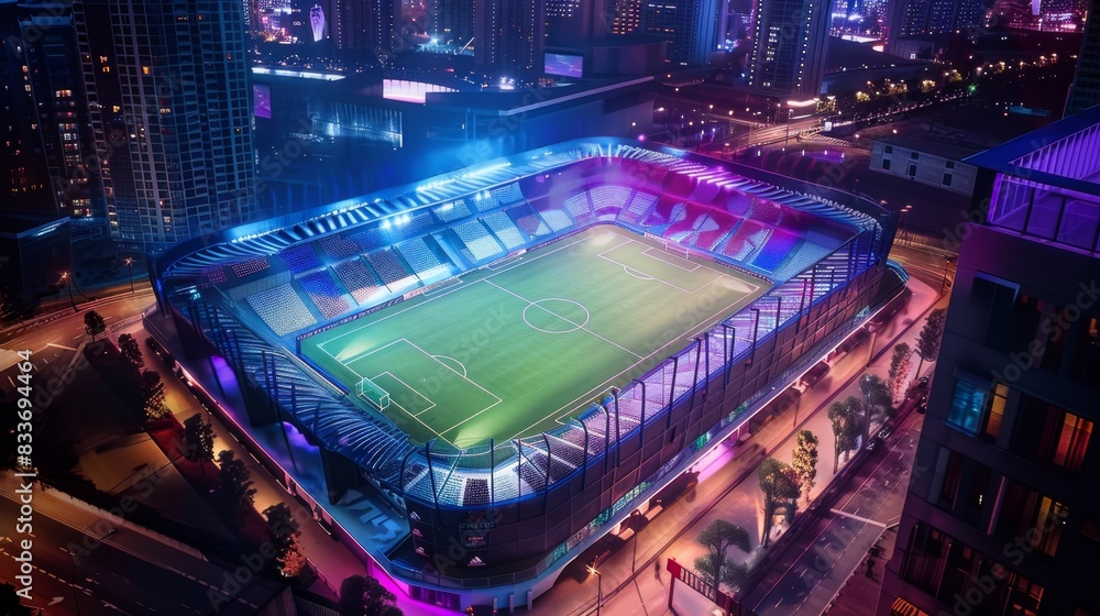 Aerial photography of e-sports football stadium, wide angle, night ...