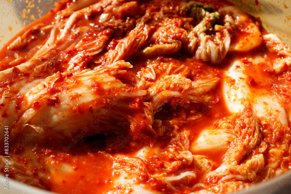 Kimchee in, Red Spicy Kim Chi, Hot Fermented Napa Cabbage, Traditional ...