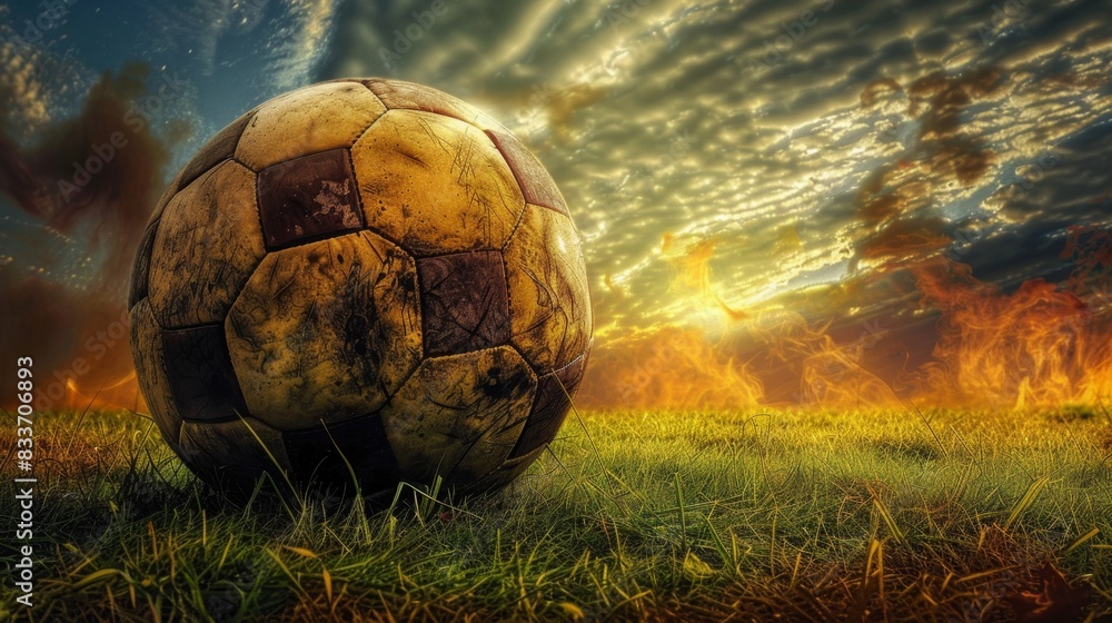 Football field, the moment a football is kicked into the goal, close-up ...