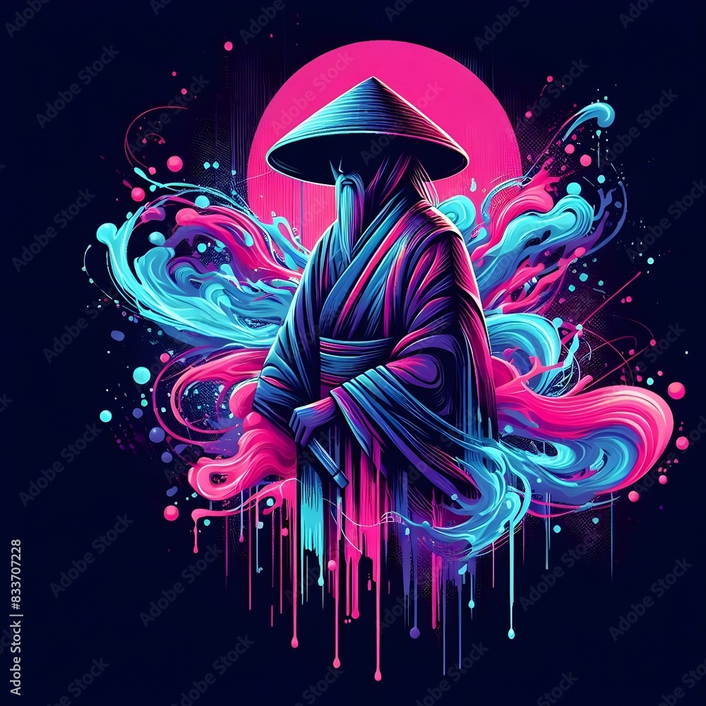 raditional Eastern attire, such as a robe and conical hat, depicted in ...