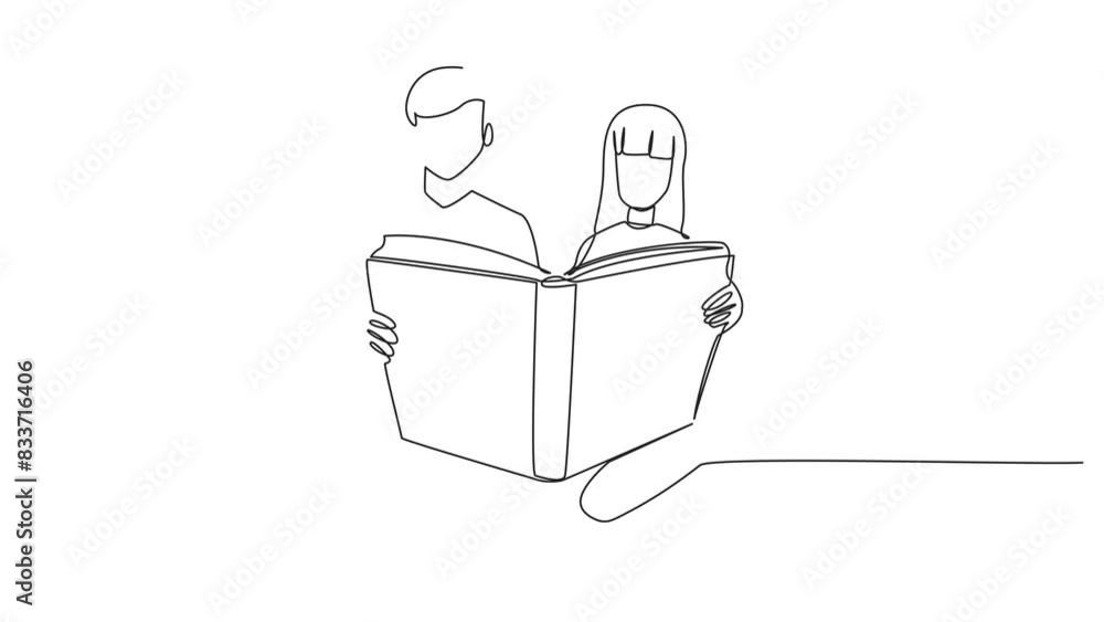 Self drawing animation of continuous line drawing man woman sitting ...