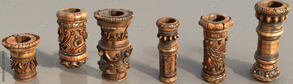 3D model of Wooden water pipe with decorative carvings and inlays Stock ...