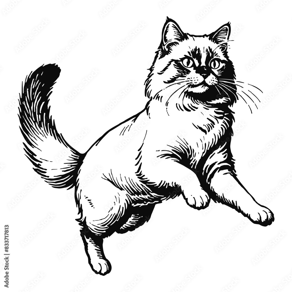 Ragdoll Cat Hand Drawn Engraved Ink Line Art Sketch Illustration Stock ...