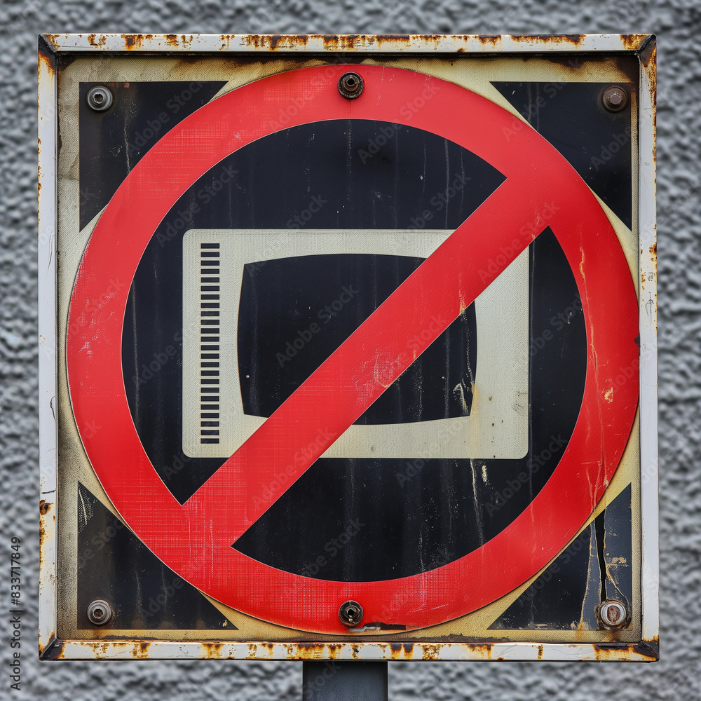 Symbolic sign No TV viewing in rusty frame. Prohibition and ban of ...