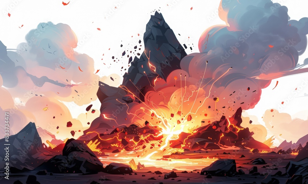 Volcanic eruption. Volcano crater during lava eruption. Exploding and ...