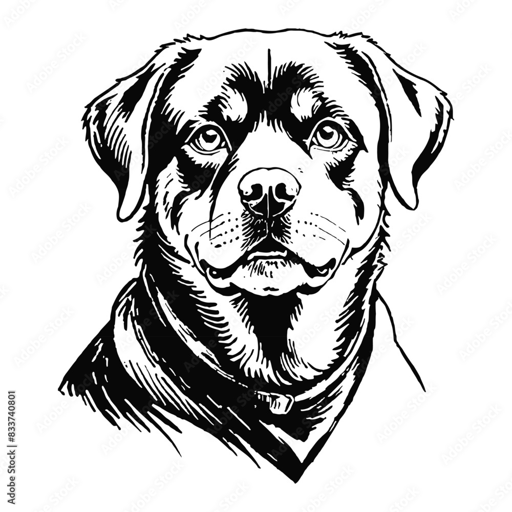 Rottweiler Dog Hand Drawn Engraved Ink Line Art Sketch Illustration ...