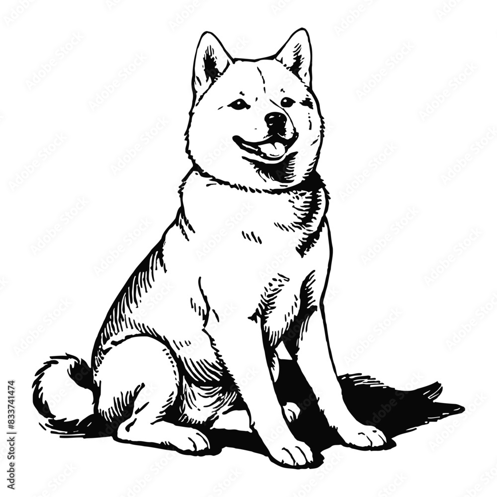 Japanese Shiba Inu Dog Hand Drawn Engraved Ink Line Art Sketch ...