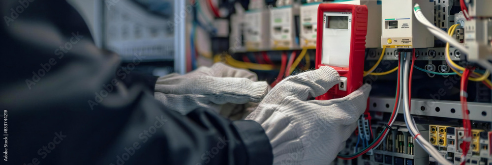 Professional Electrician Conducting Voltage Test on Main Distribution ...