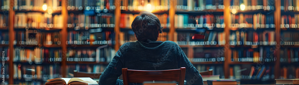 Photo realistic of a dedicated student studying late at night in a ...