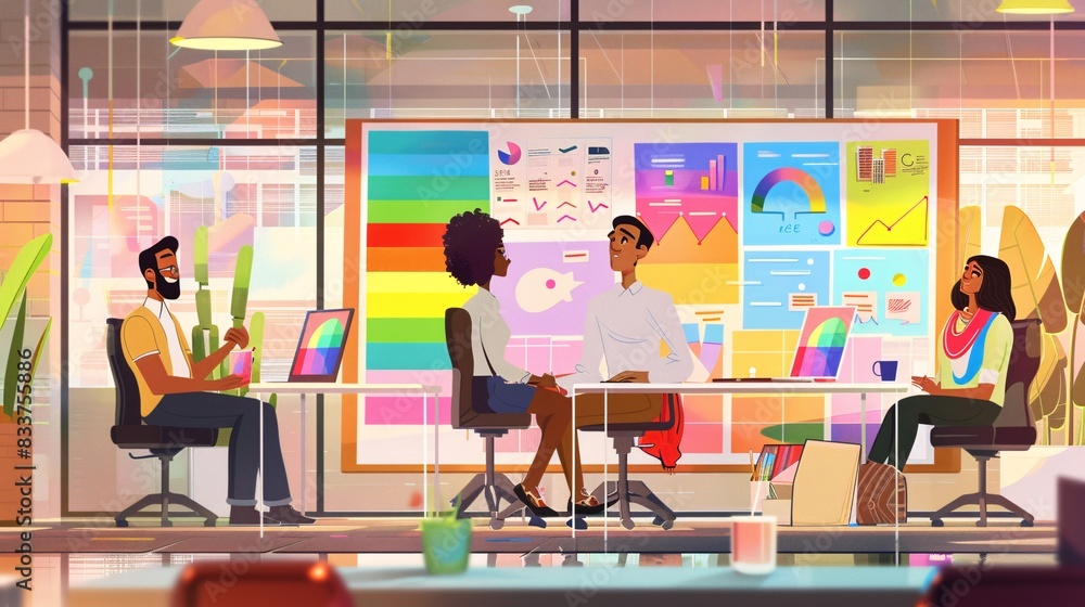 20. An engaging office scene where employees collaborate on a project ...