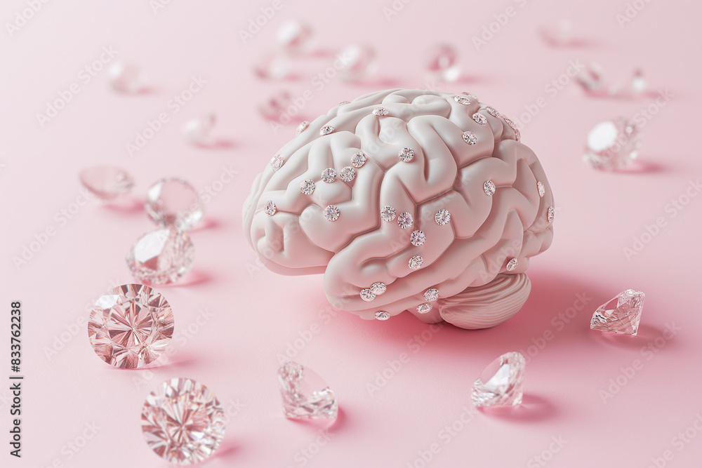 Human brain with diamonds. Symbol of creative thinking, brilliant mind ...