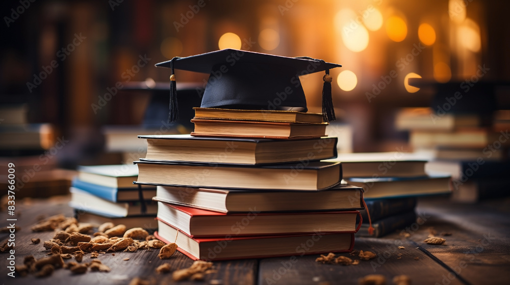 graduation cap on stack of books for graduating class ai generated ...