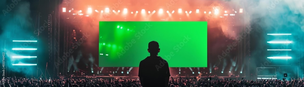 Concert Billboard Mockup Focus on a concert billboard with a green ...