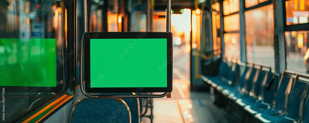 Transit Ad Mockup Focus on a transit ad on a bus with a green screen ...