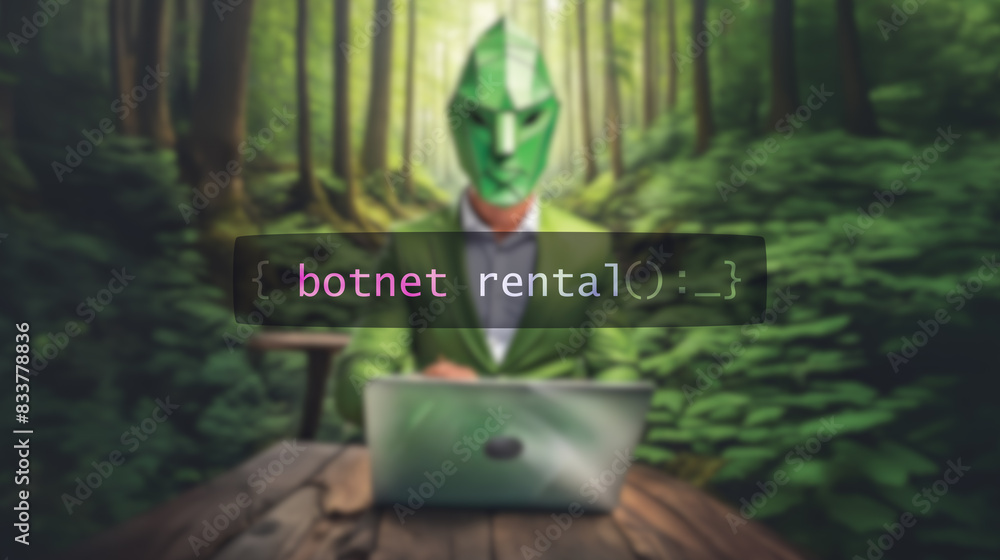 Cybersecurity concept botnet rental on foreground screen, hacker ...