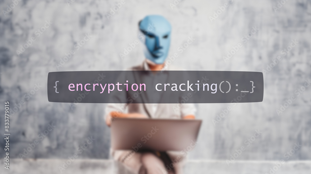 Cybersecurity concept encryption cracking on foreground screen, hacker ...