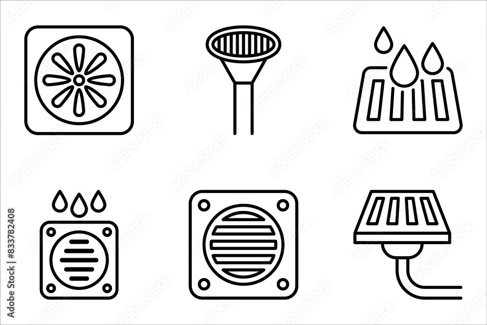 Drain icon set. sewer rain water drainage vector symbol on white ...