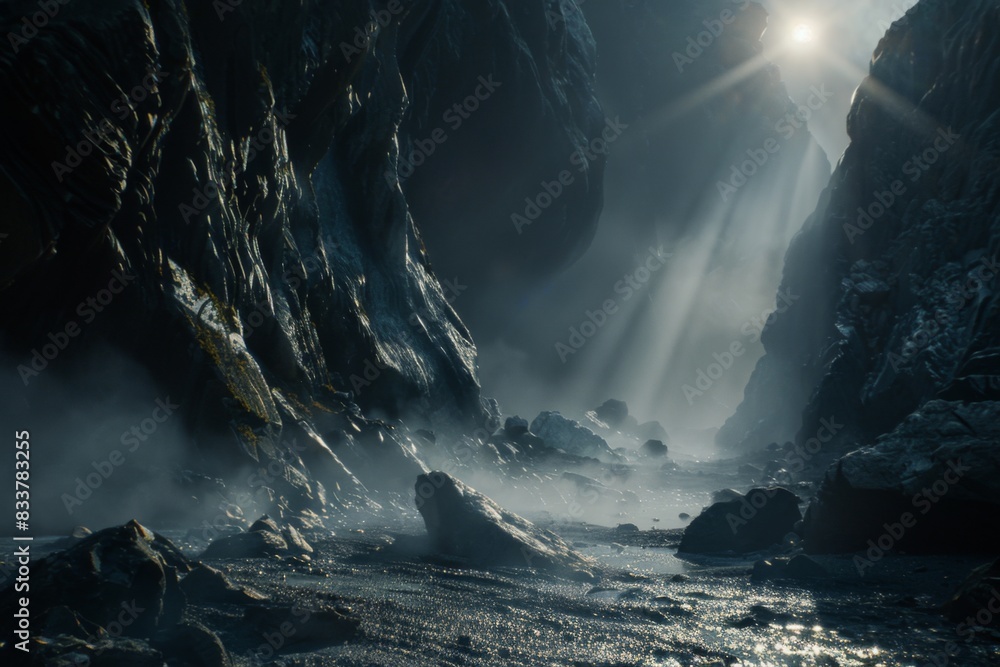 Cave lit by sun rays sunset evening nature exploration travel ...