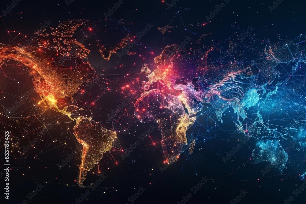 Interactive world map with a mesh network animated over time, showing ...