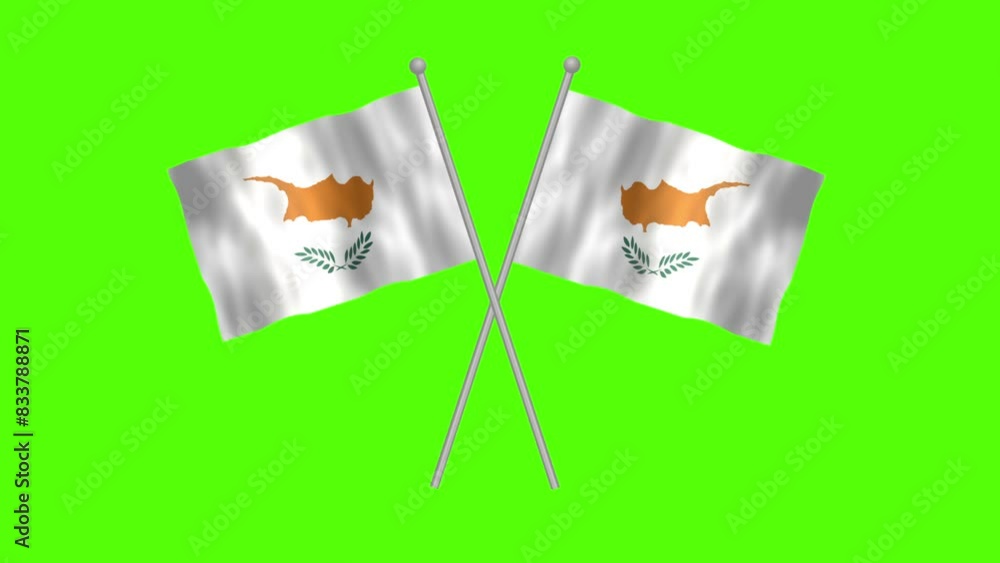 Flag of CYPRUS, Pole flag of CYPRUS on Green screen chroma key, CYPRUS ...