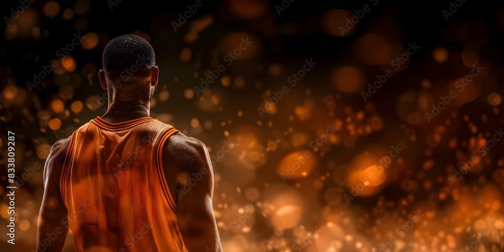 Full rear standing view of basketball player practicing poses. Concept ...