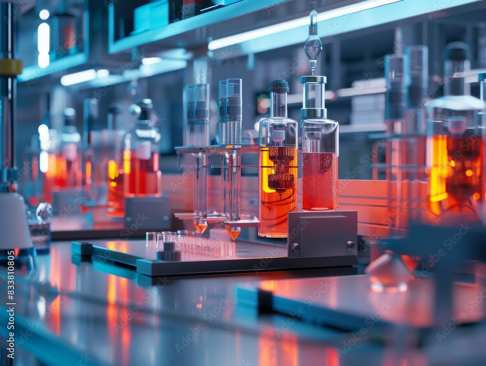 Design a cutting-edge 3D rendering showcasing a high-tech laboratory ...