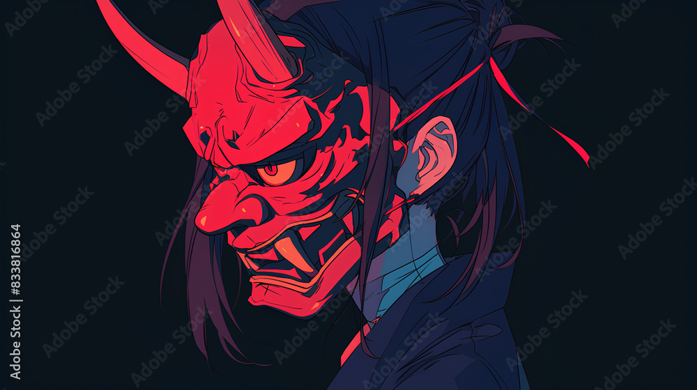 anime wearing smiling Japanese oni mask with simple background Stock ...