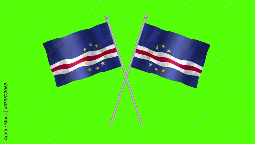 Flag of Cape Verde, Pole flag of Cape Verde on Green screen chroma key ...