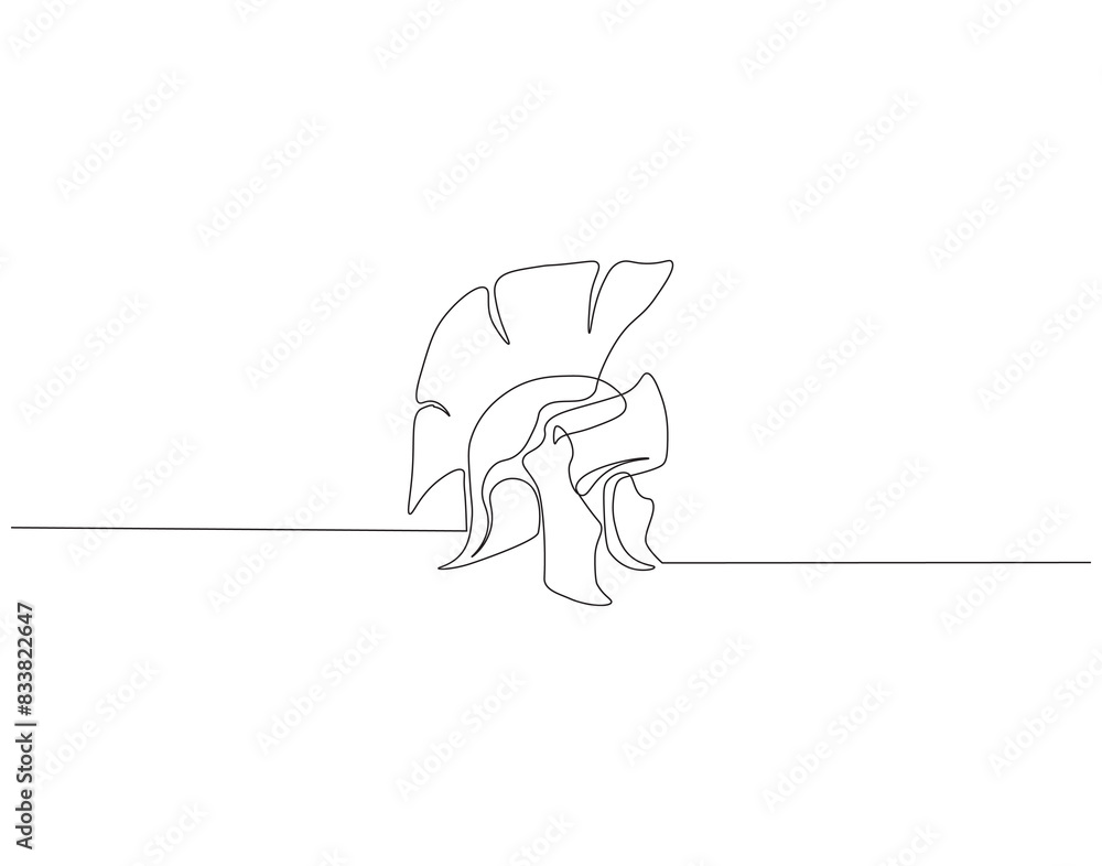 Continuous one line drawing of Sparta helmet. One line drawing ...