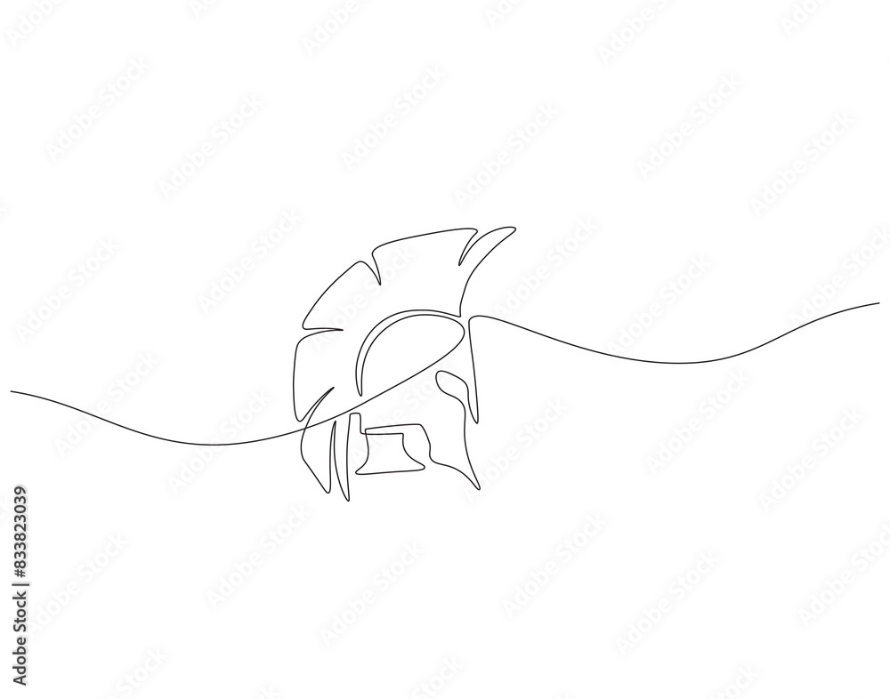 Continuous one line drawing of Sparta helmet. One line drawing ...