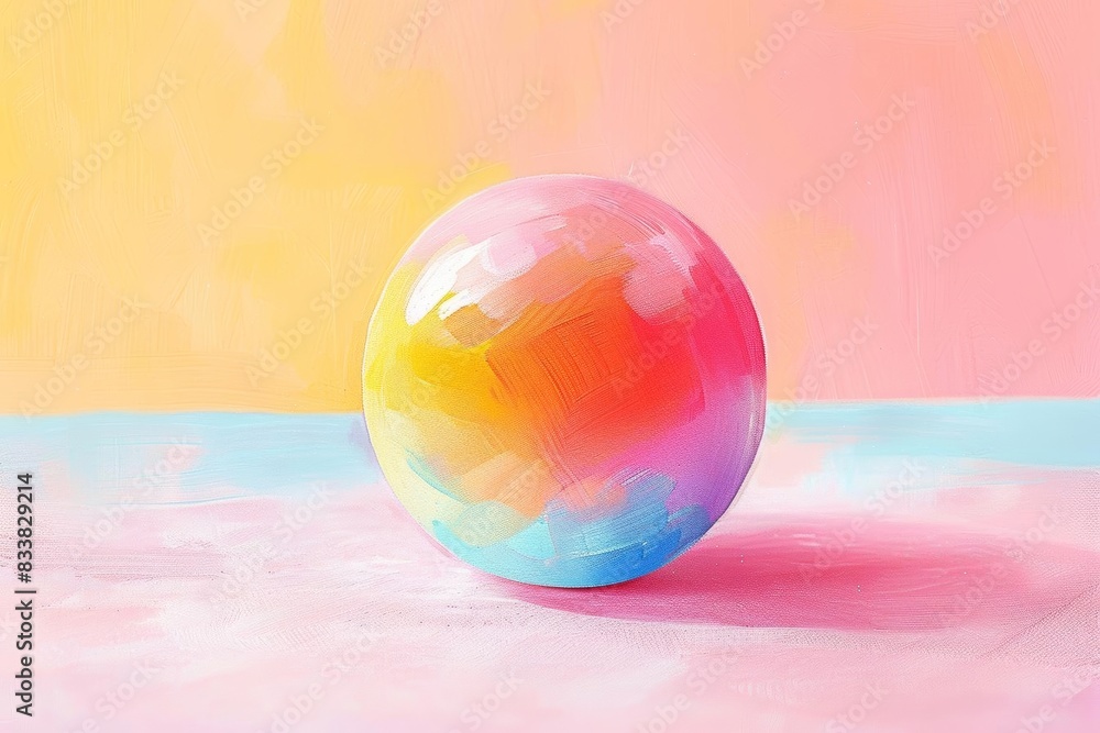 Craft a 3D depiction of a luminous multicolor spectrum orb, suspended ...
