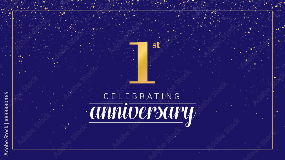 1 year anniversary celebration vector banner template. gold confetti on ...