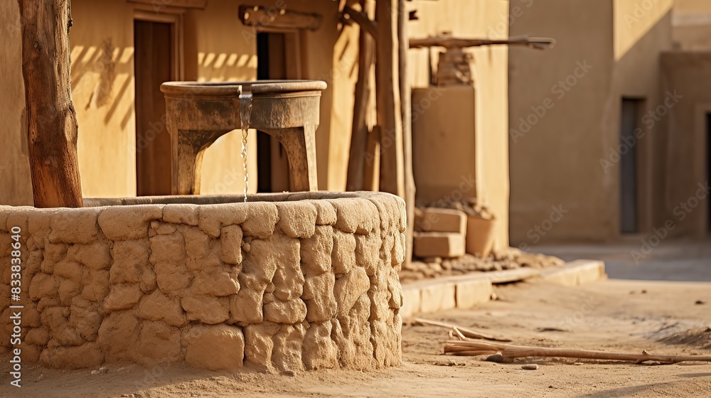 Fotografia do Stock: Deep wells built in ancient clay style ...