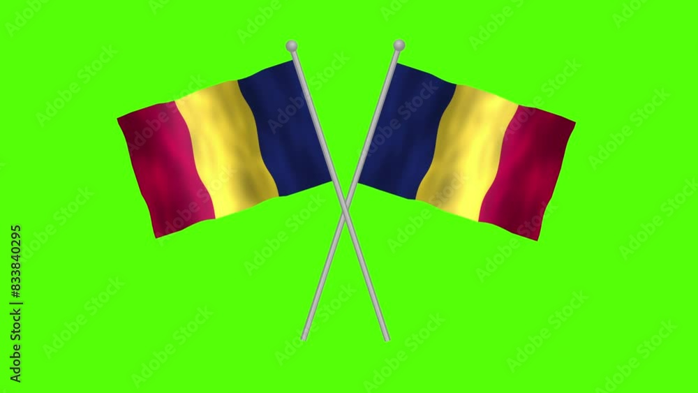 Flag of Chad, Pole flag of Chad on Green screen chroma key, Chad 3D ...