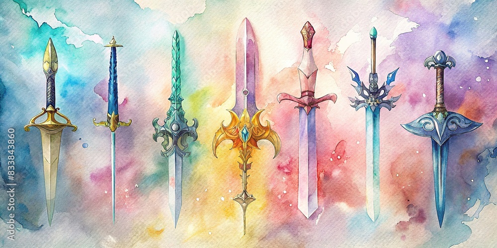 Collection of watercolor medieval and fantasy swords , swords, medieval ...
