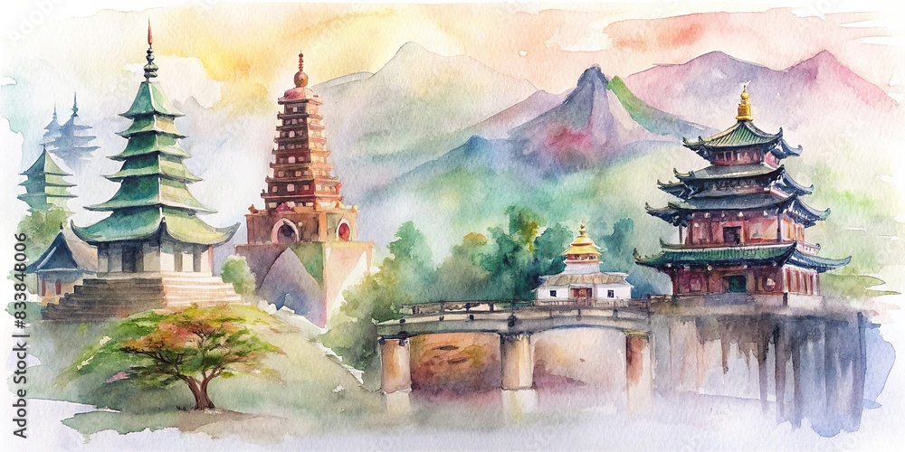 Exploring the history and art of Asia Generative watercolor painting of ...