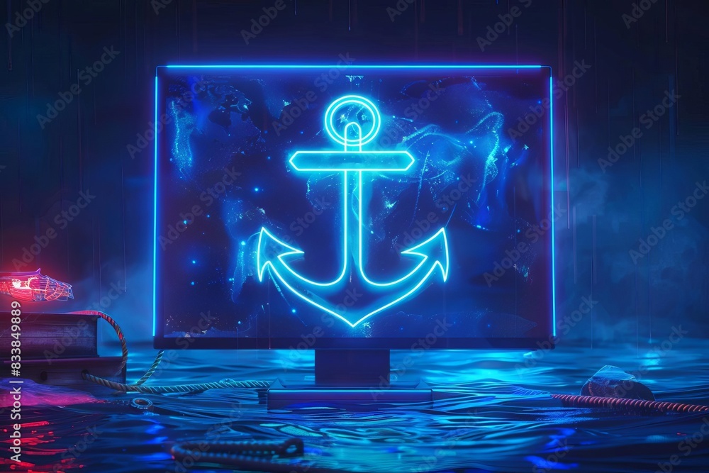 brand kit, icon of anchor, vector graphic of a computer screen of a ...