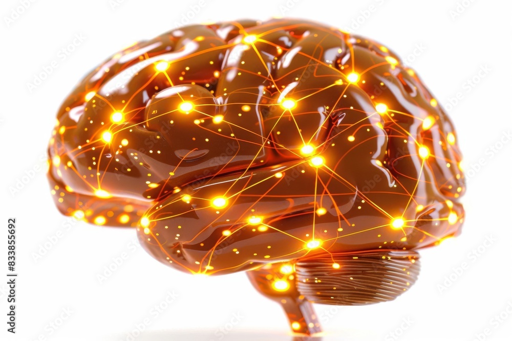 Illuminated brain model with neural connections, representing the power of artificial ...
