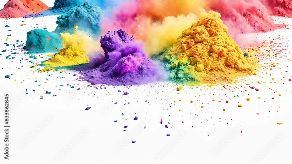 Colorful rainbow holi paint color powder explosion isolated white ...