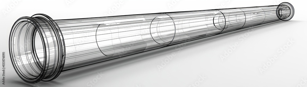 outline cad drawing of a metal pipe, white background, black and white ...