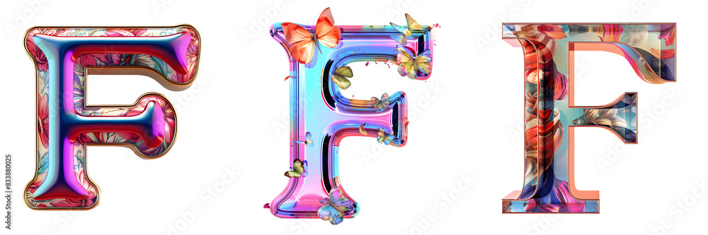 Colorful floral-themed letter F design on a white background, png ...