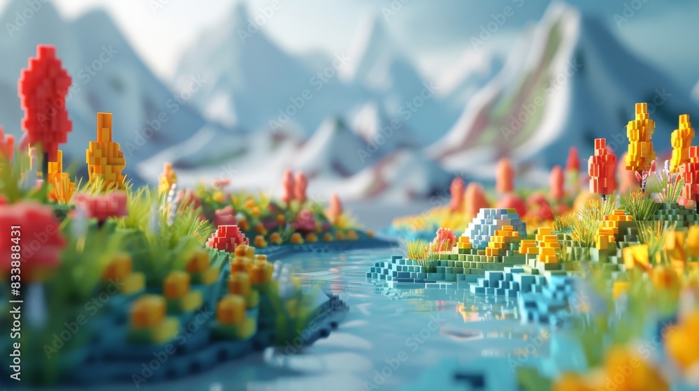 Voxel Landscape, A 3D voxel-based landscape with abstract shapes and ...