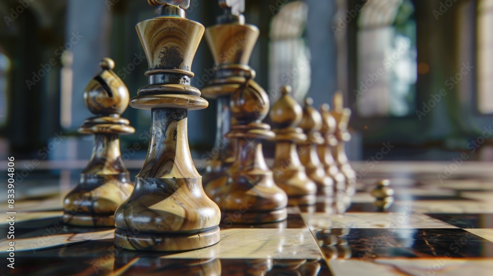 A standard 8x8 chessboard filled with different colored chess pieces in ...