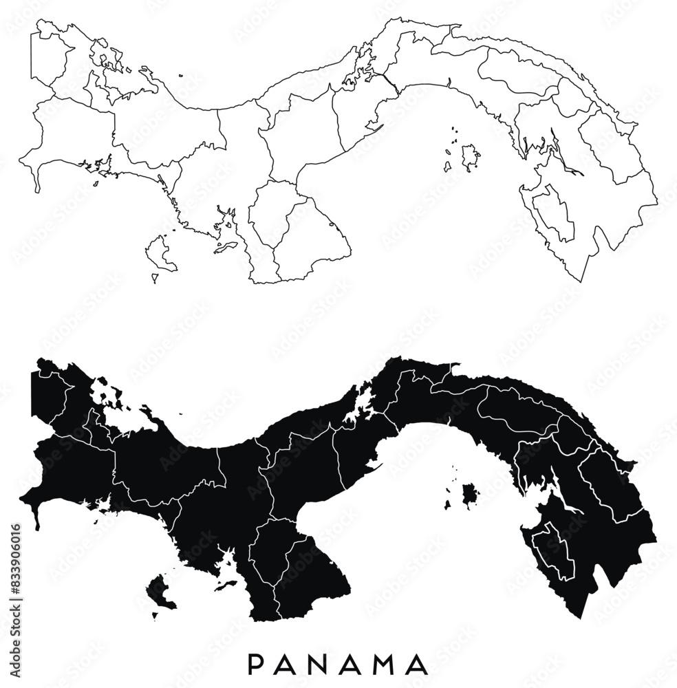 Panama map of city regions districts vector black on white and outline ...