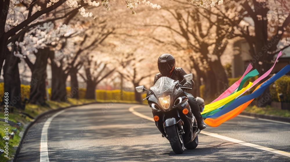 17. A luxurious touring motorcycle with rainbow-colored streamers ...