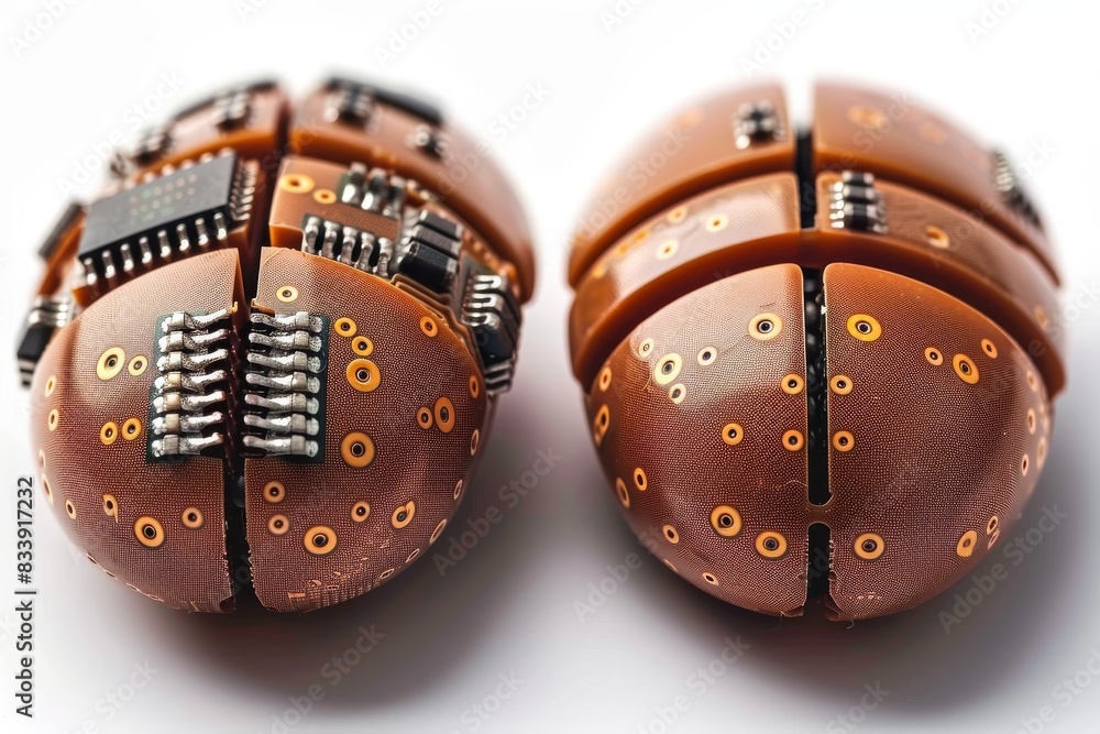 Brown circuit brain with spherical components, symbolizing the ...