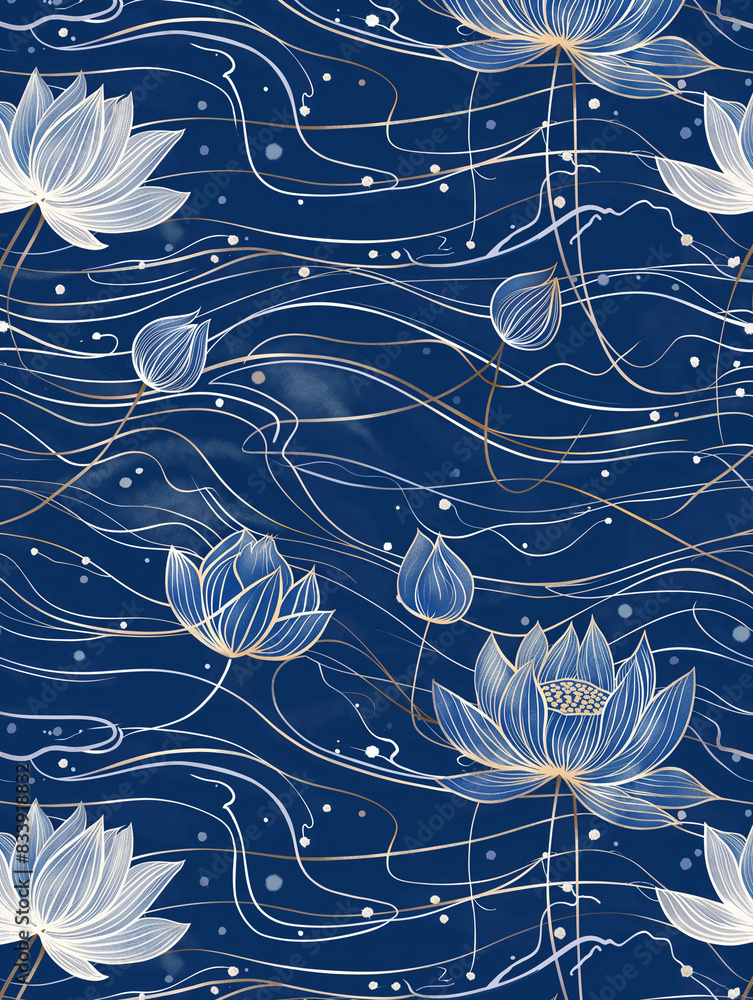 Stylish blue background design with beautiful lotus flowers. Lotus ...