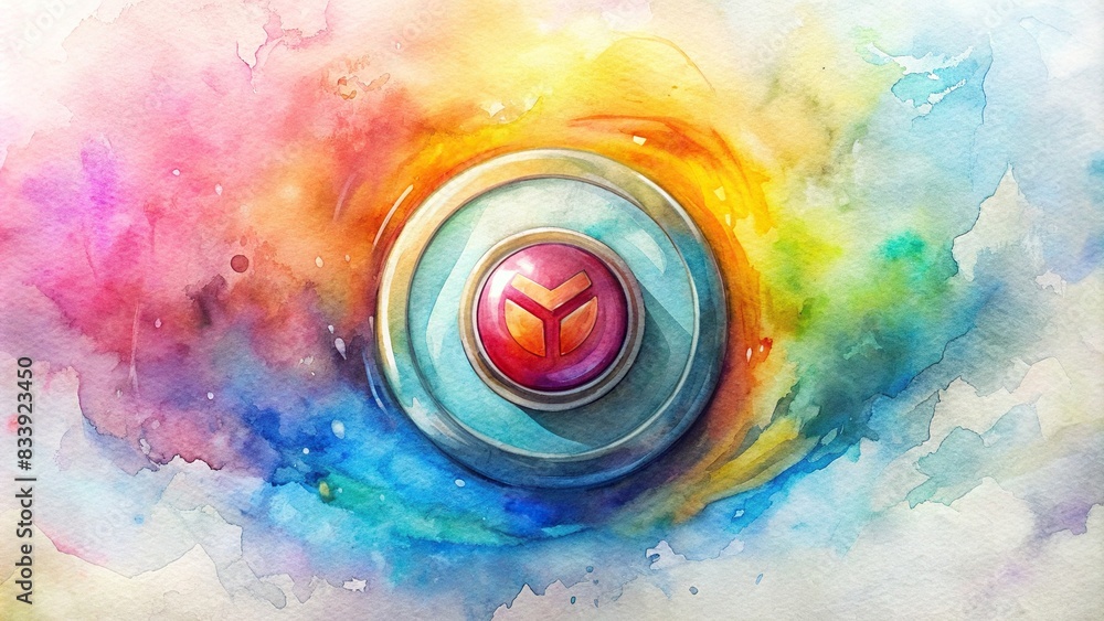 Engine start button with a vibrant watercolor aesthetic , technology ...