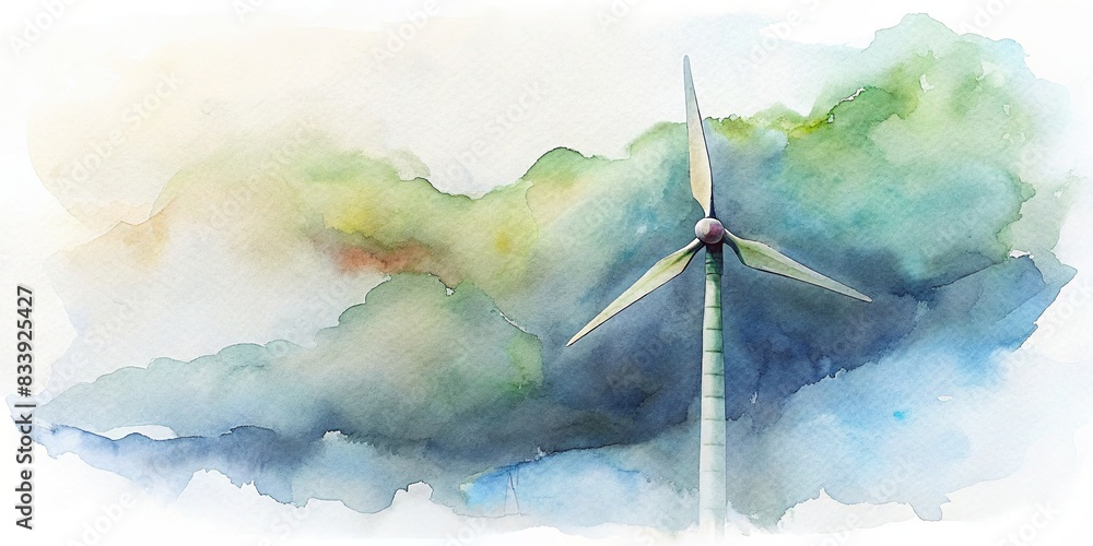 ภาพประกอบสต็อก Wind turbine on a white background with watercolor ...